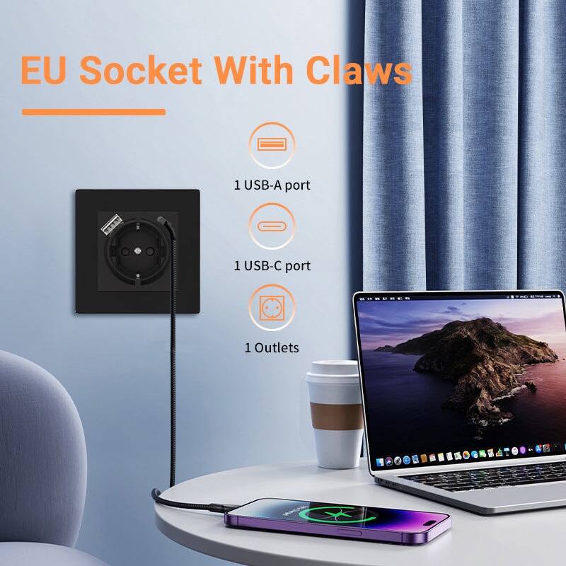 BSEED EU sockets Type-C Wall Socket With USB with Claw technology ...
