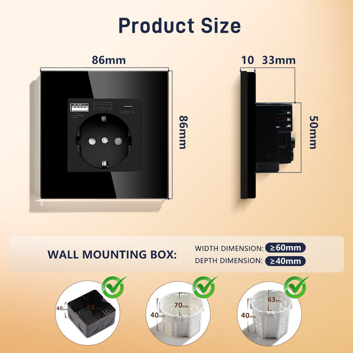BSEED EU sockets with 2.1A Type-C Interface Outlet Wall Socket