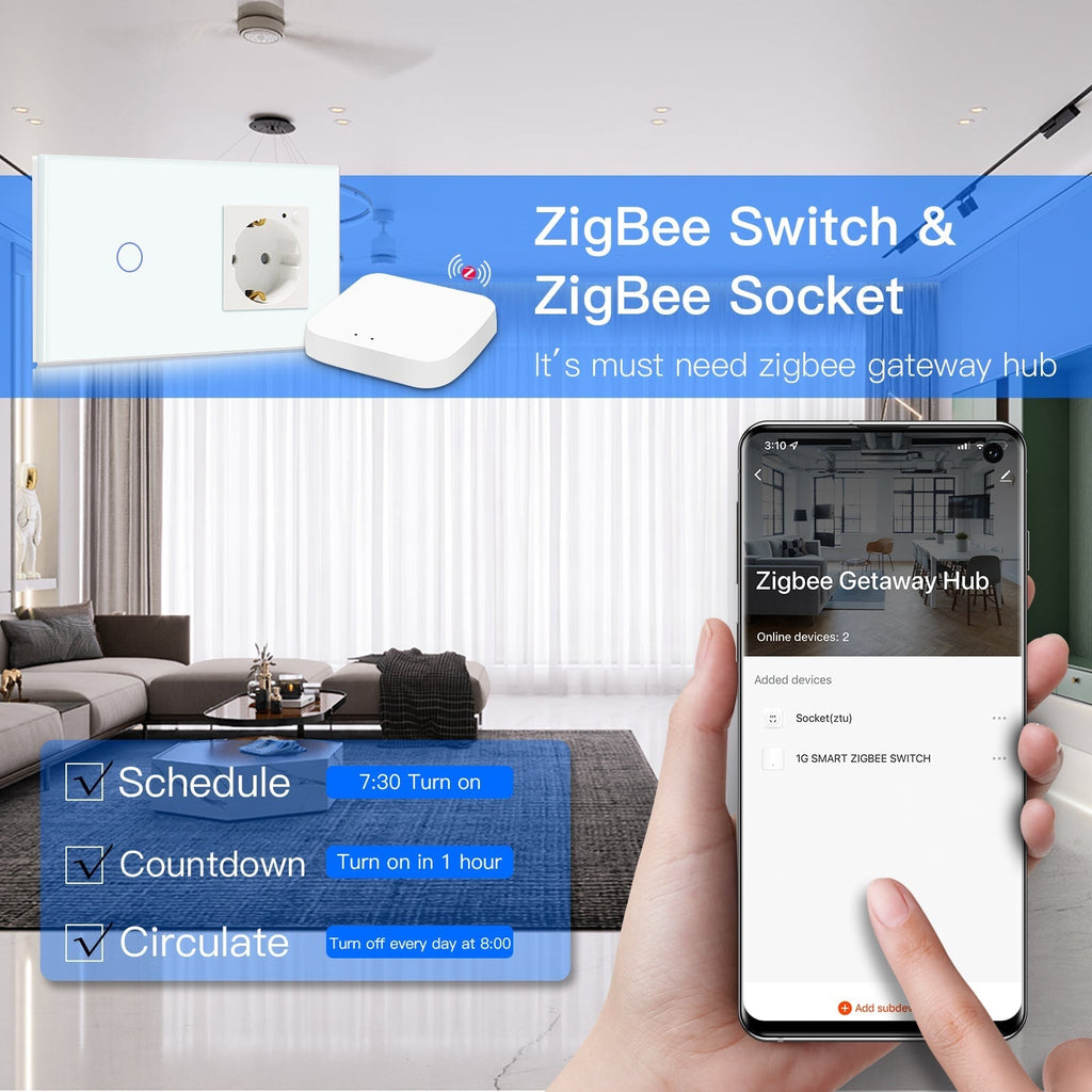 Bseed Zigbee Light Switch 1/2/3 Way With Zigbee Socket with Metering ...