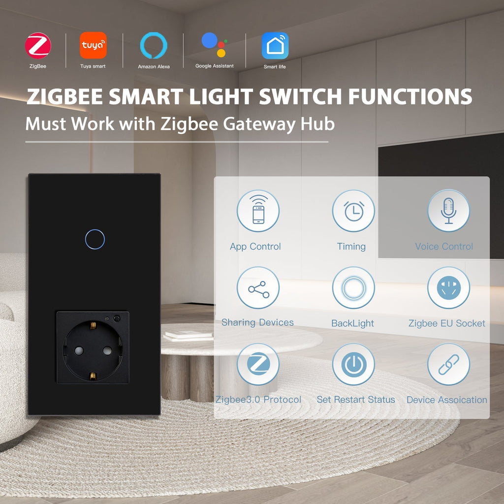 Bseed Zigbee Light Switch 1/2/3 Way With Zigbee Socket with Metering ...