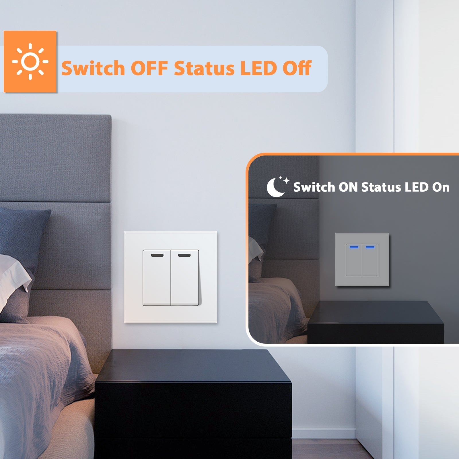 Bseed Button Light Switch Glass Panel White Claw Switch with LED ...