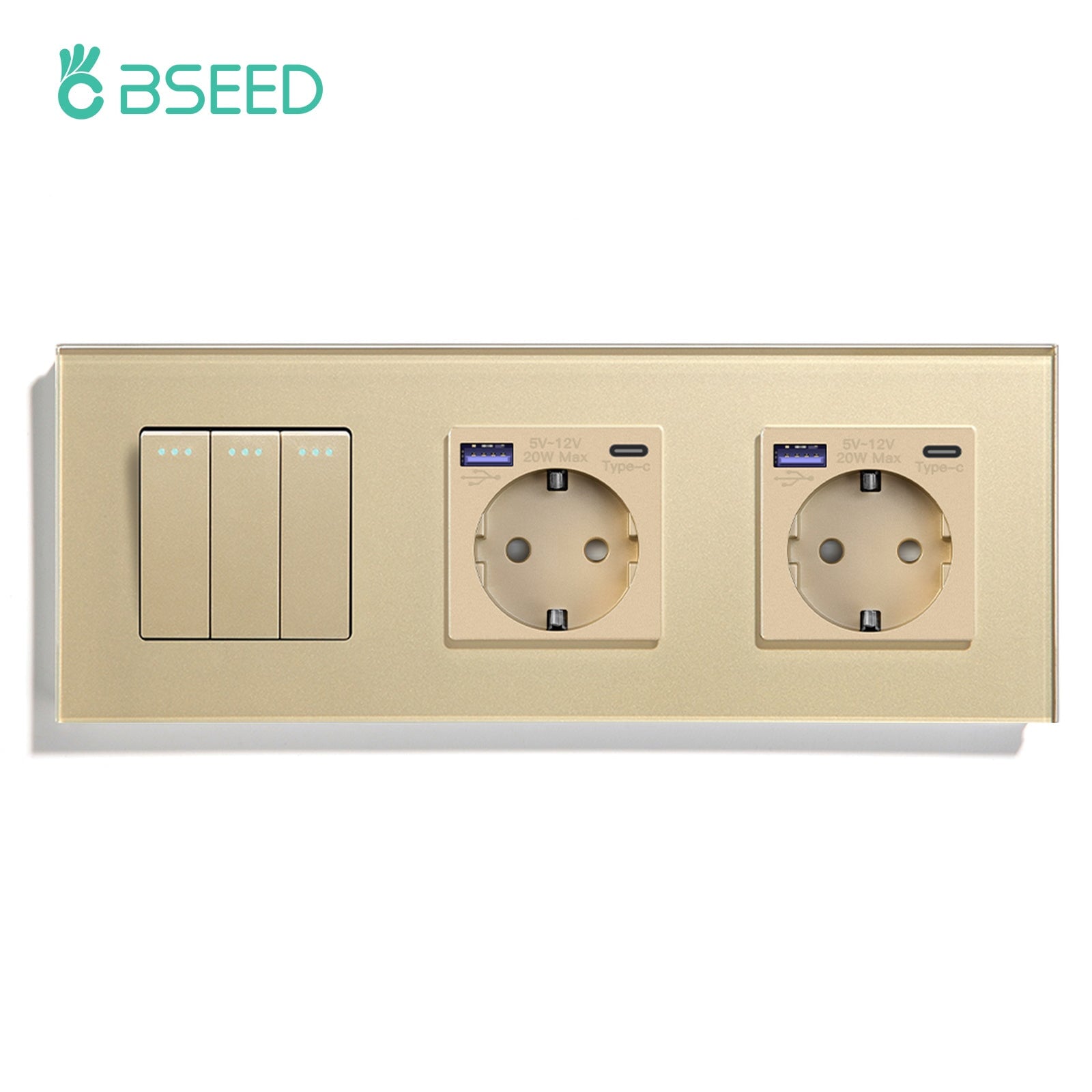 BSEED 1/2/3 Gang 1/2 Way Light Switch With Normal Eu Socket With fast ...