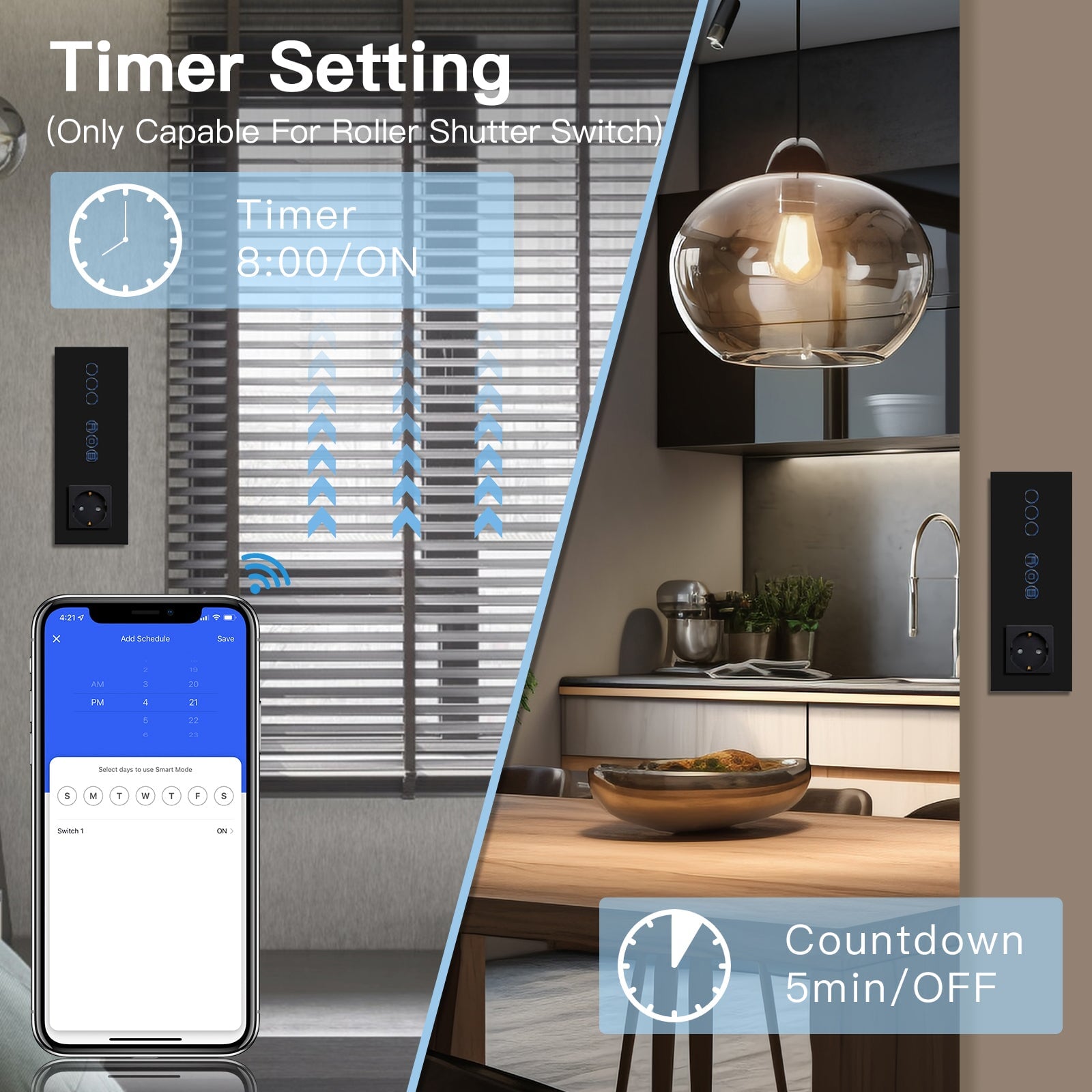 WiFi light switch with roller switch with normal eu socket – Bseedswitch