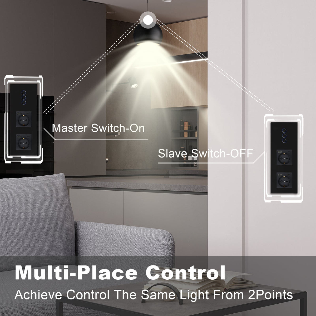 BSEED Touch 1/2/3 Gnag 1/2/3 Way Light Switch With Double EU Socket Wi ...