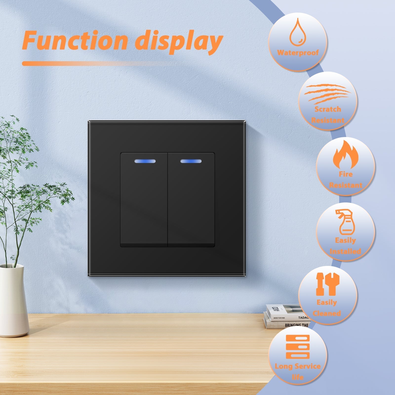 Bseed Button Light Switch Glass Panel White Rocker Switch with LED ...