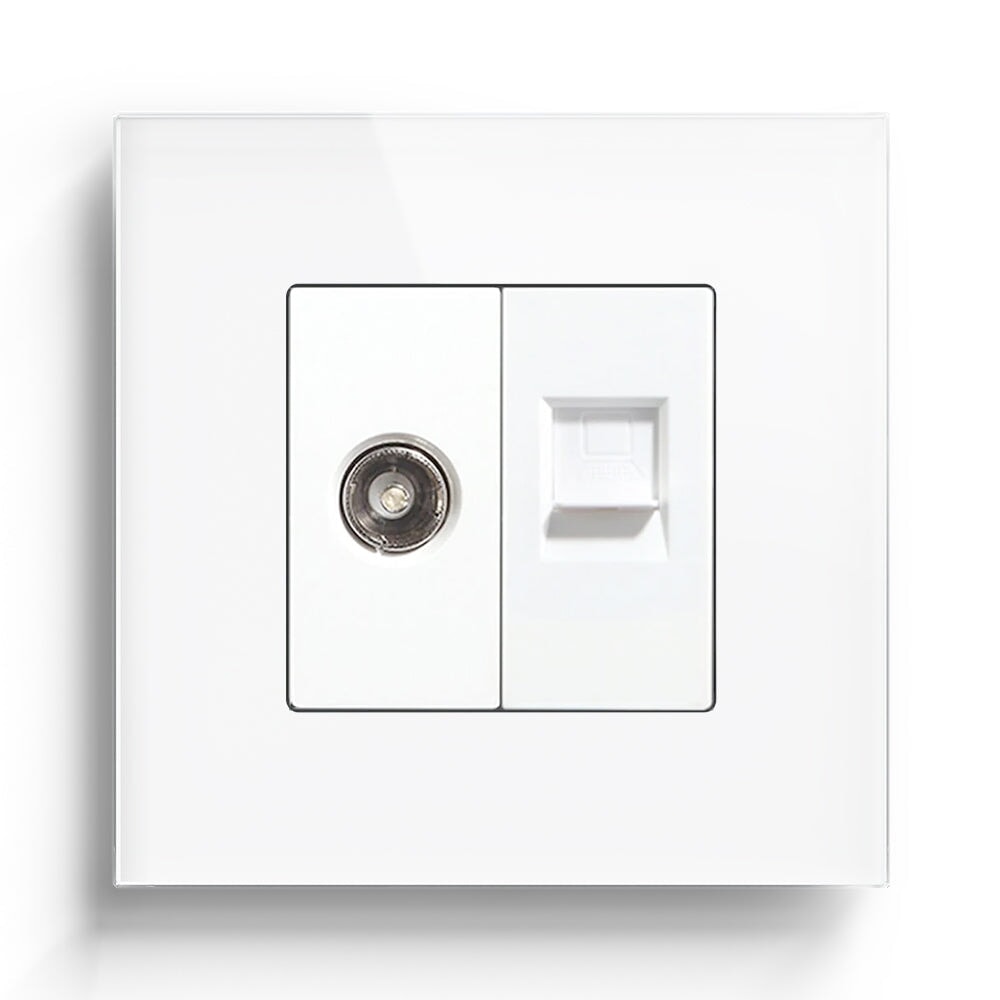 BSEED EU Standard Wall Socket With TV PC Socket Crystal Glass Panel