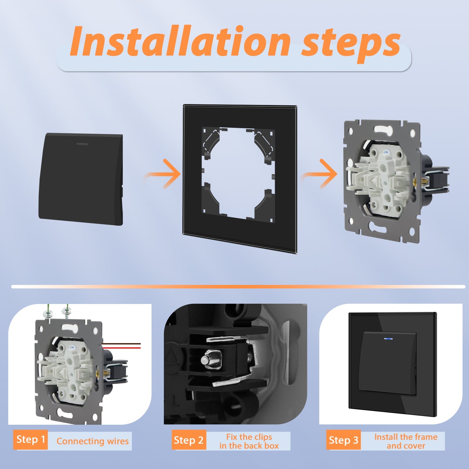 Bseed Button Light Switch Glass Panel White Claw Switch with LED ...