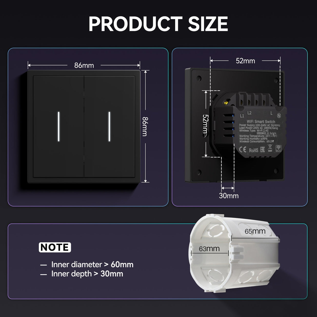 BSEED Scale Series Smart Wifi Light Switch 2 Gang (With Neutral)