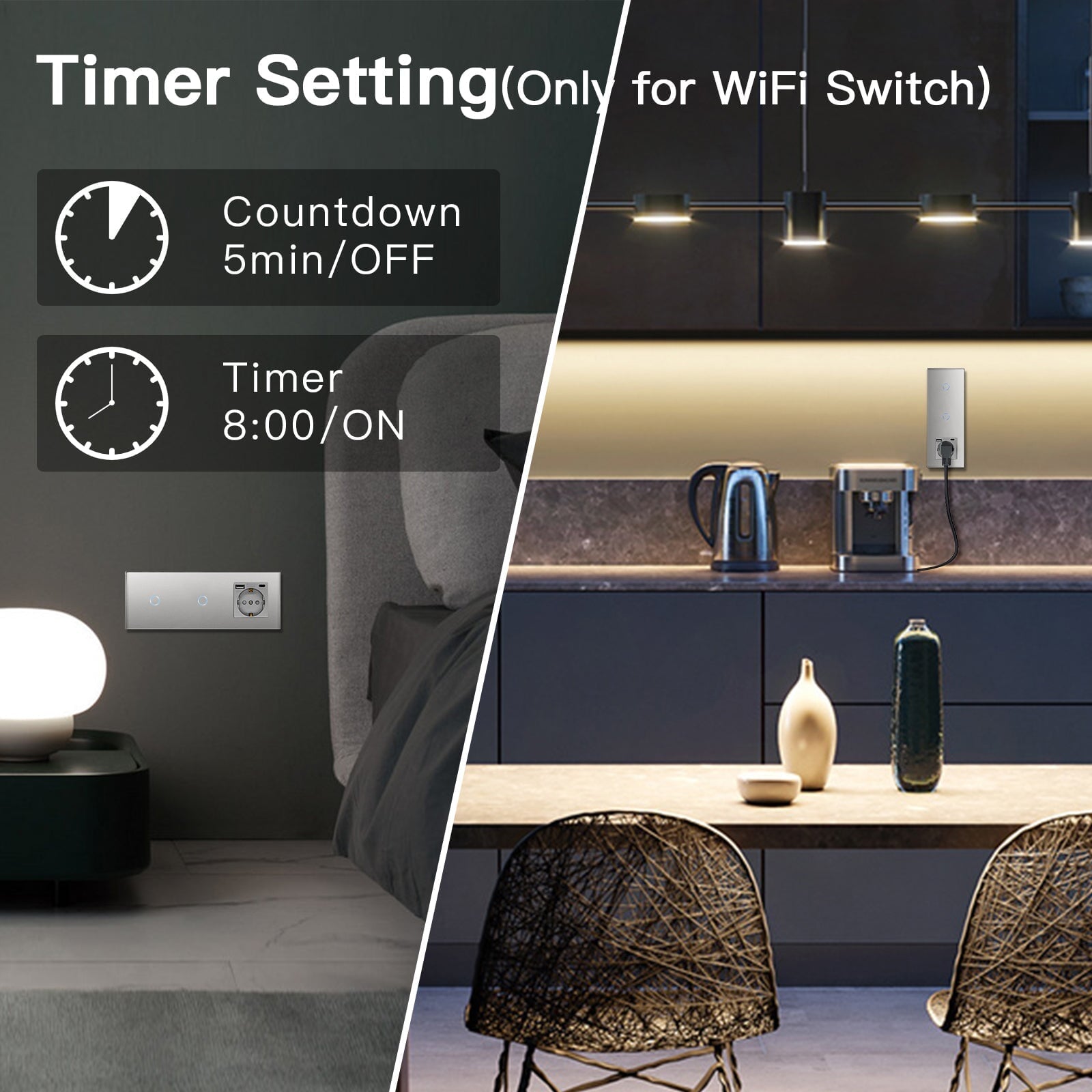 Double Wifi Light Switch neutral line with Eu socket type-c Plug 2.1A ...