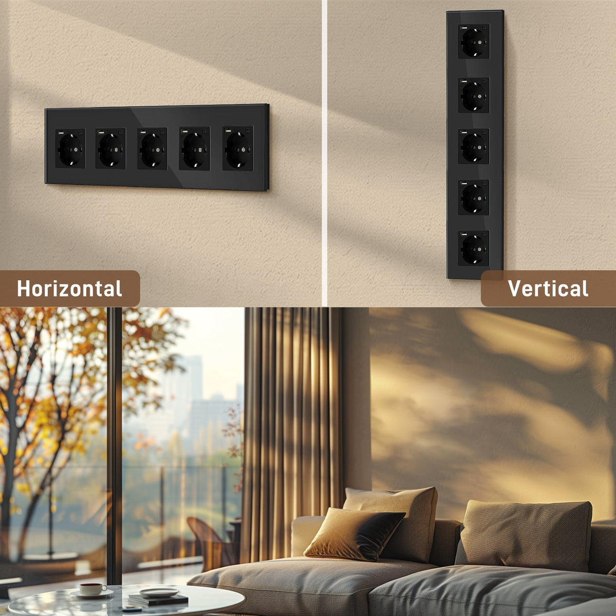 BSEED EU sockets with 2.1A Type-C Interface Outlet Wall Socket