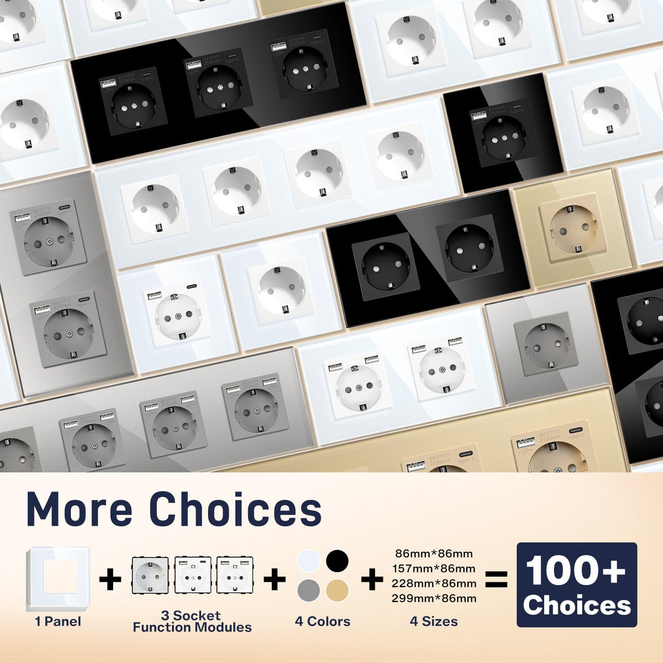 BSEED EU sockets with 2.1A Type-C Interface Outlet Wall Socket