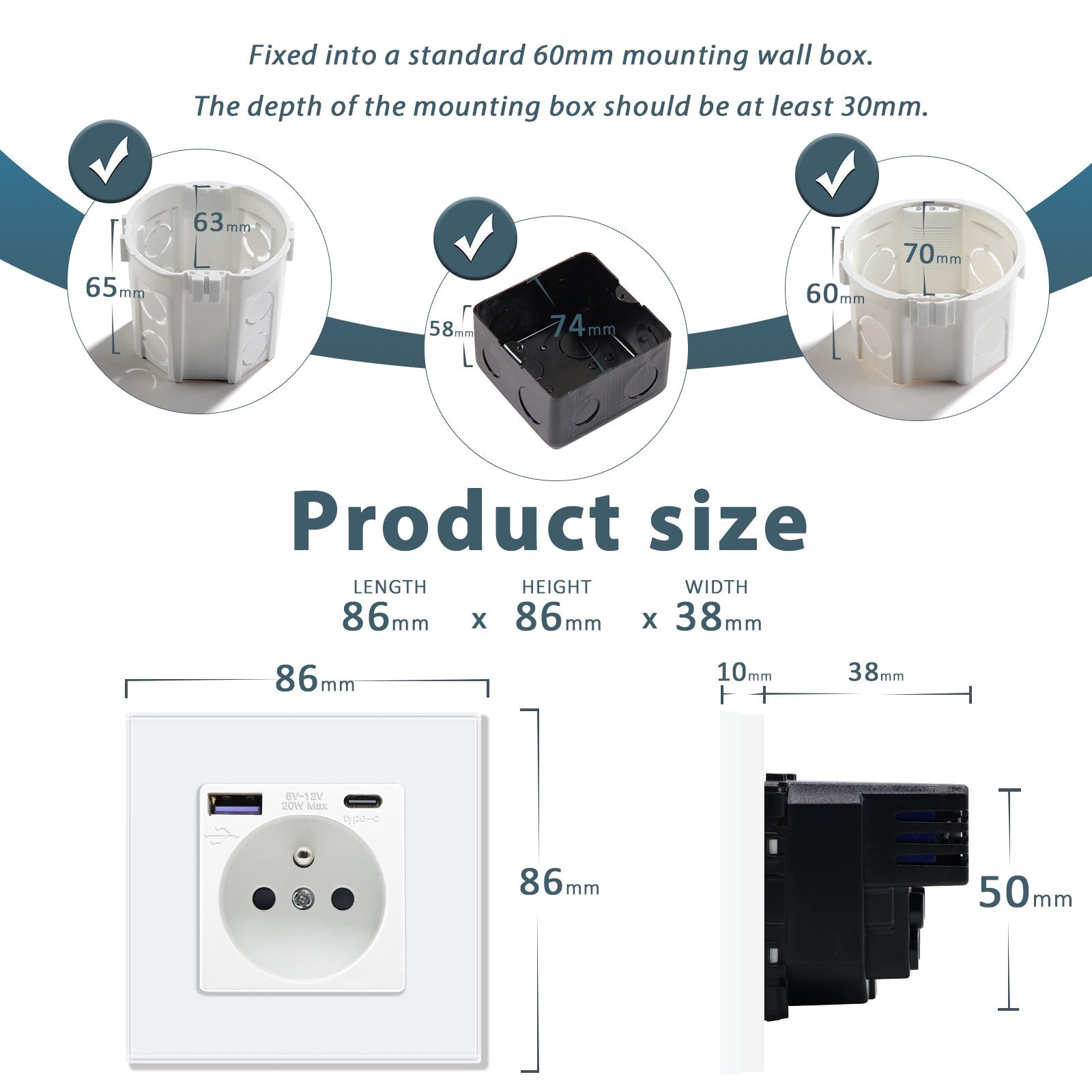 BSEED FR sockets with 20W PD Fast Charge Type-C Interface Outlet Wall ...