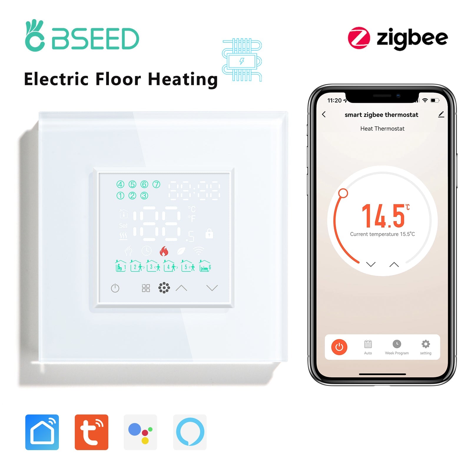 BSEED Touch LED Screen Electric Floor Heating Water Boiler Room Thermo ...