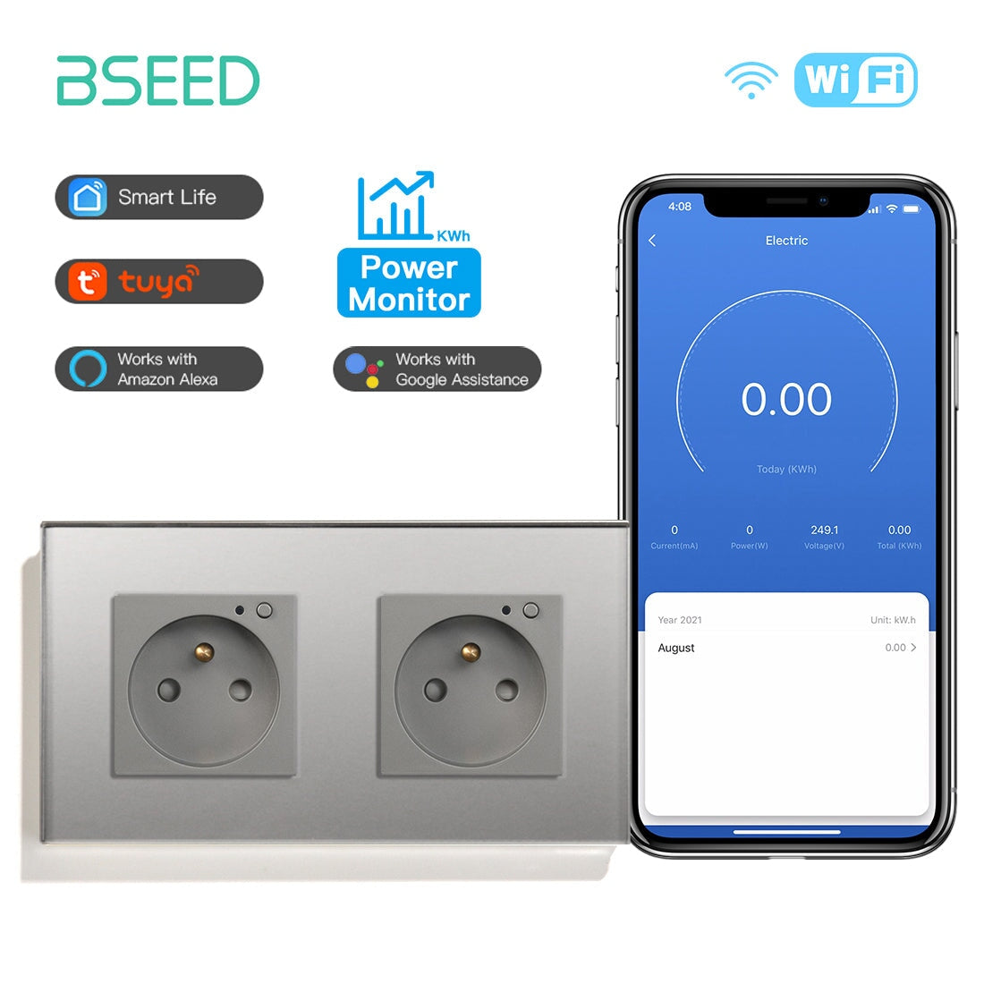 Bseed Wifi FR Standard Socket Wall Sockets With Energy Monitoring ...