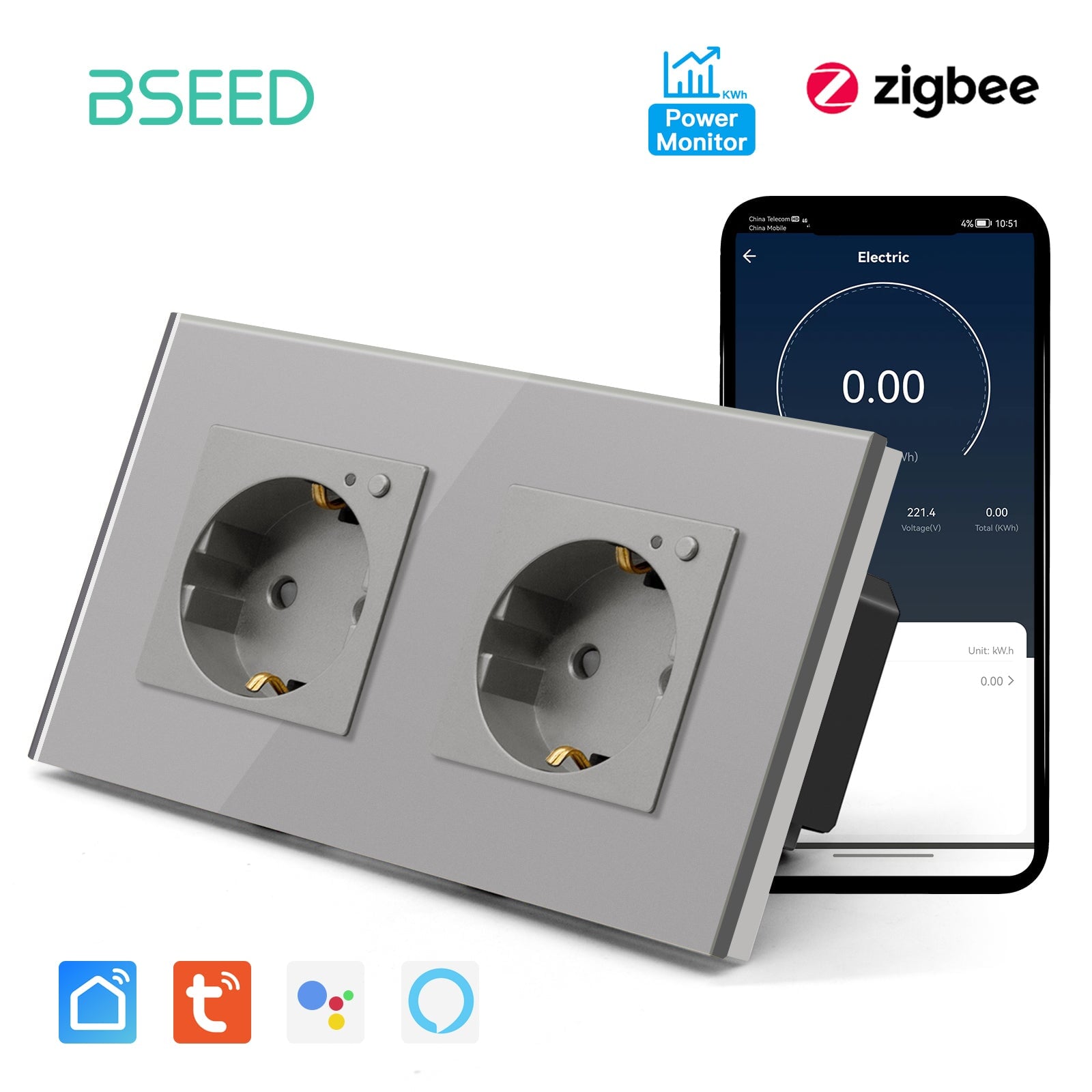 BSEED ZigBee EU Wall Sockets Power Outlets With Energy Monitoring Kids ...