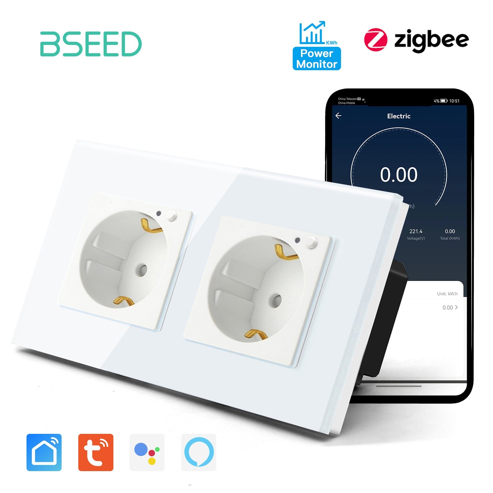 BSEED ZigBee EU Wall Sockets Power Outlets With Energy Monitoring Kids ...
