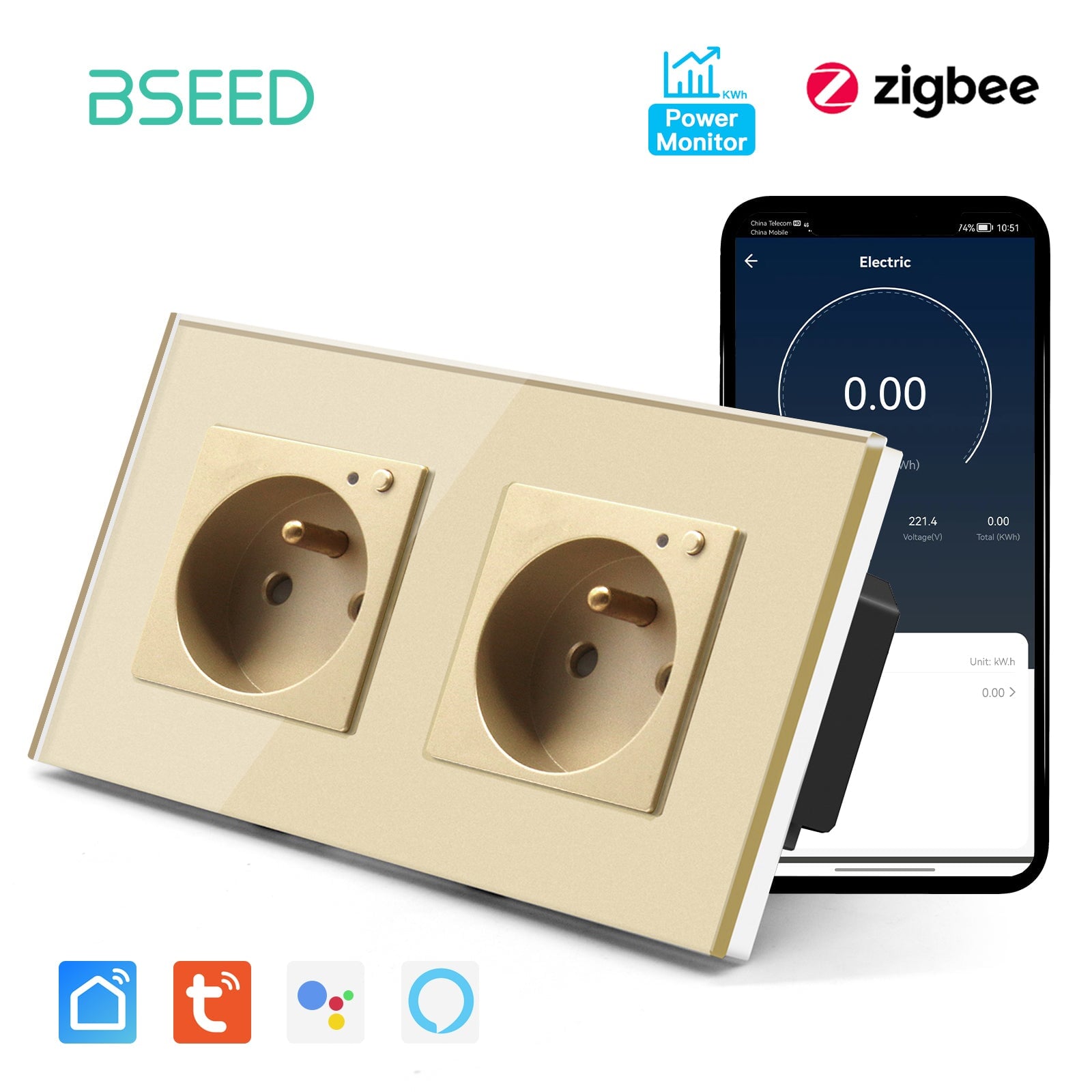 BSEED ZigBee FR Wall Sockets Power Outlets Kids Protection with meteri ...