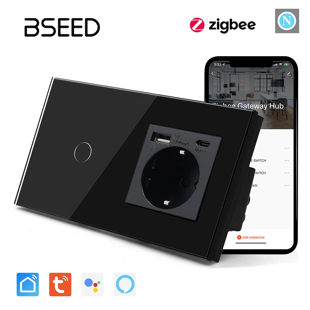 Bseed Zigbee 1/2/3 Light Switch 1/2/3 Way With EU Socket With USB and – Bseedswitch