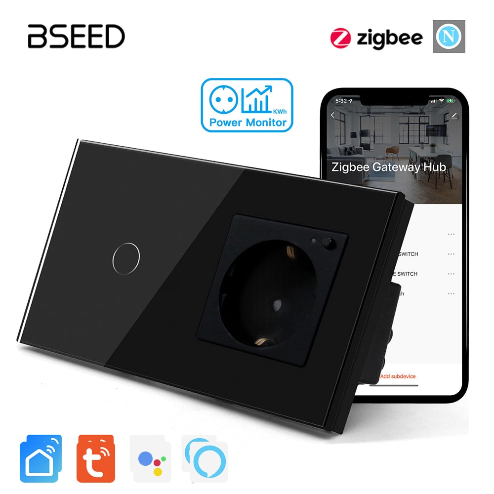 Bseed Zigbee Light Switch 1/2/3 Way With Zigbee Socket with Metering ...