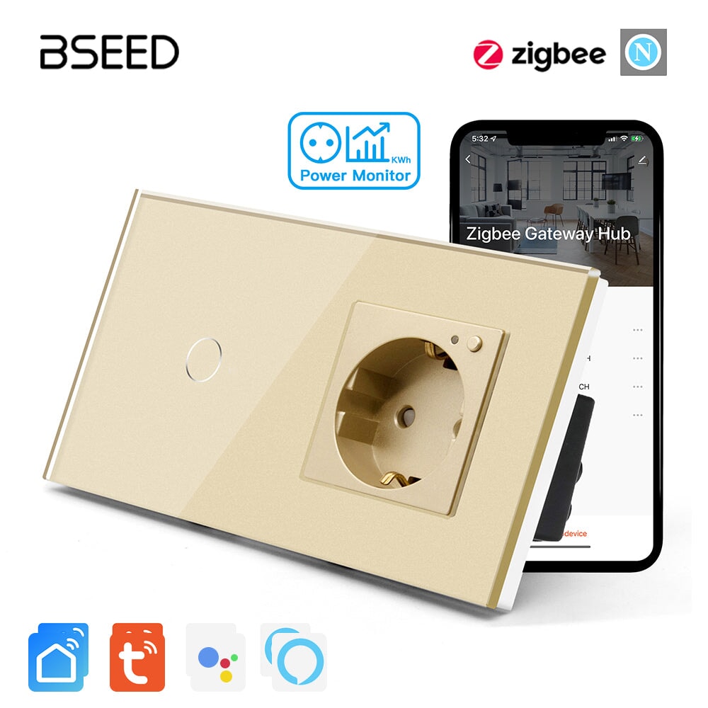 Bseed Zigbee Light Switch 1/2/3 Way With Zigbee Socket with Metering ...