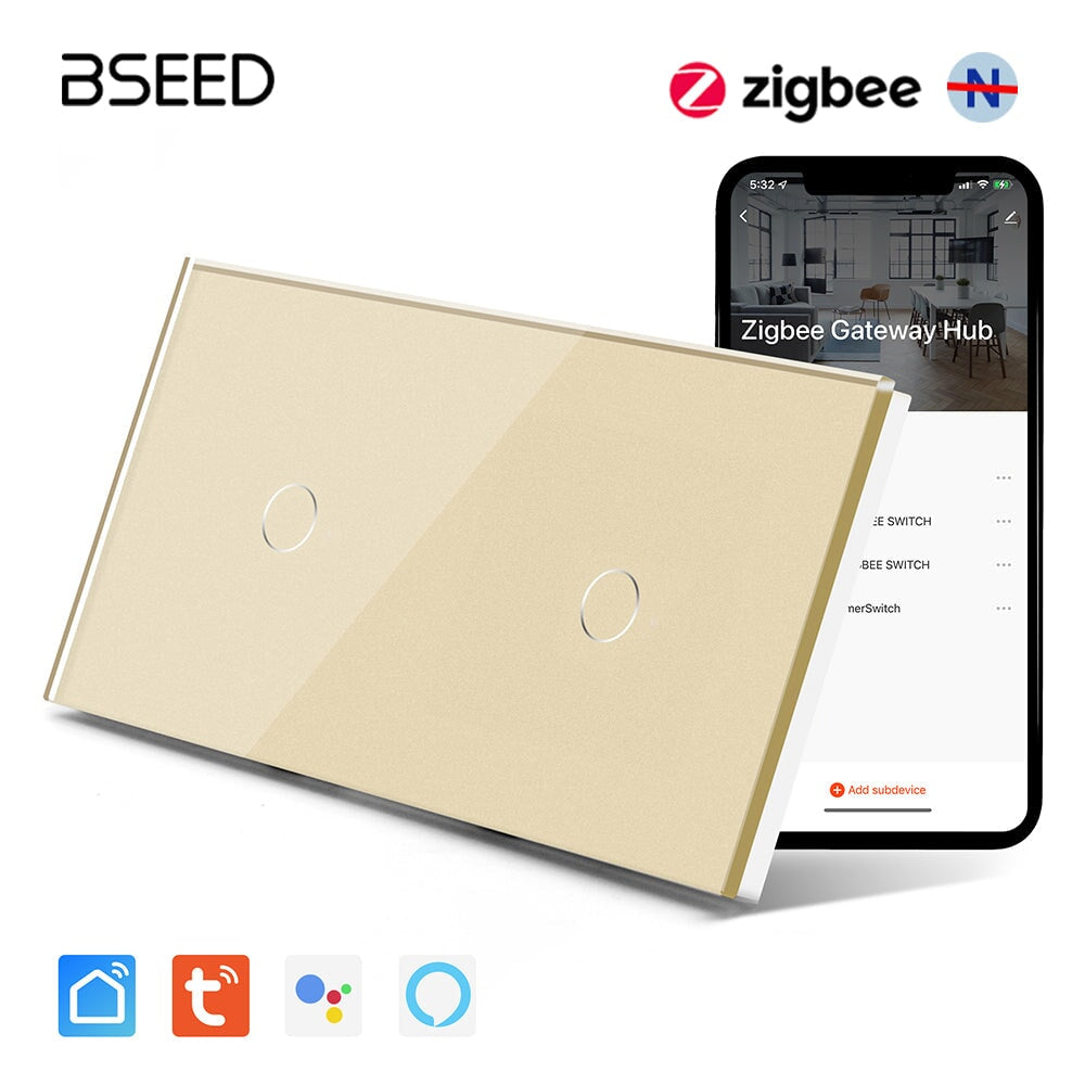 BSEED Double Zigbee Single Live Line Switch 1/2/3 Gang 1/2/3 Way Wall ...