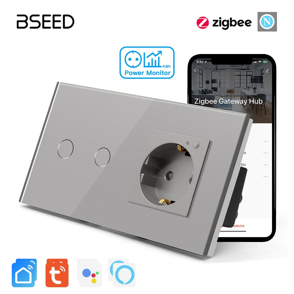 Bseed Zigbee Light Switch 1/2/3 Way With Zigbee Socket with Metering ...
