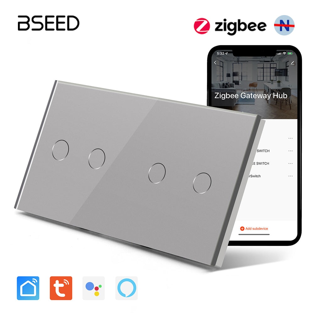 BSEED Double Zigbee Single Live Line Switch 1/2/3 Gang 1/2/3 Way Wall ...