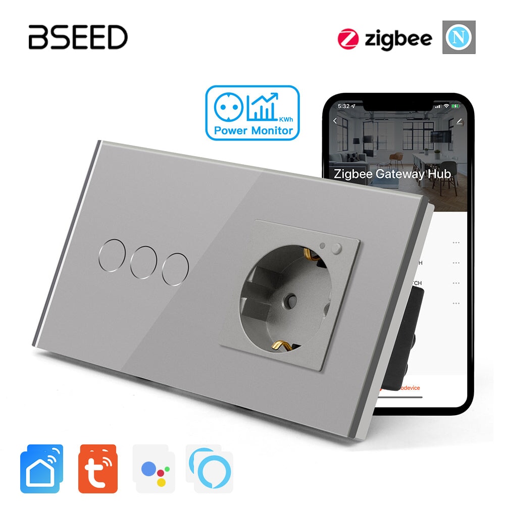 Bseed Zigbee Light Switch 1/2/3 Way With Zigbee Socket with Metering ...