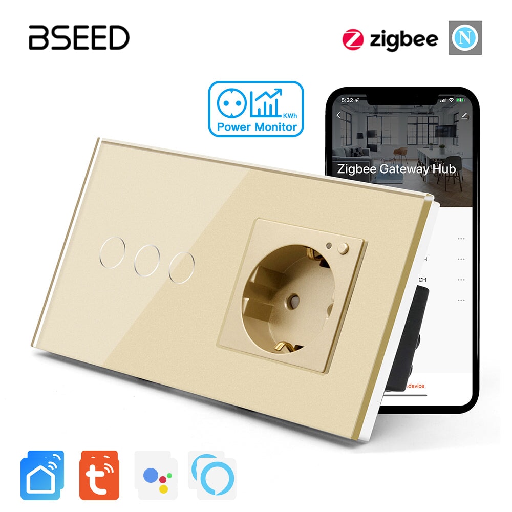 Bseed Zigbee Light Switch 1/2/3 Way With Zigbee Socket with Metering ...