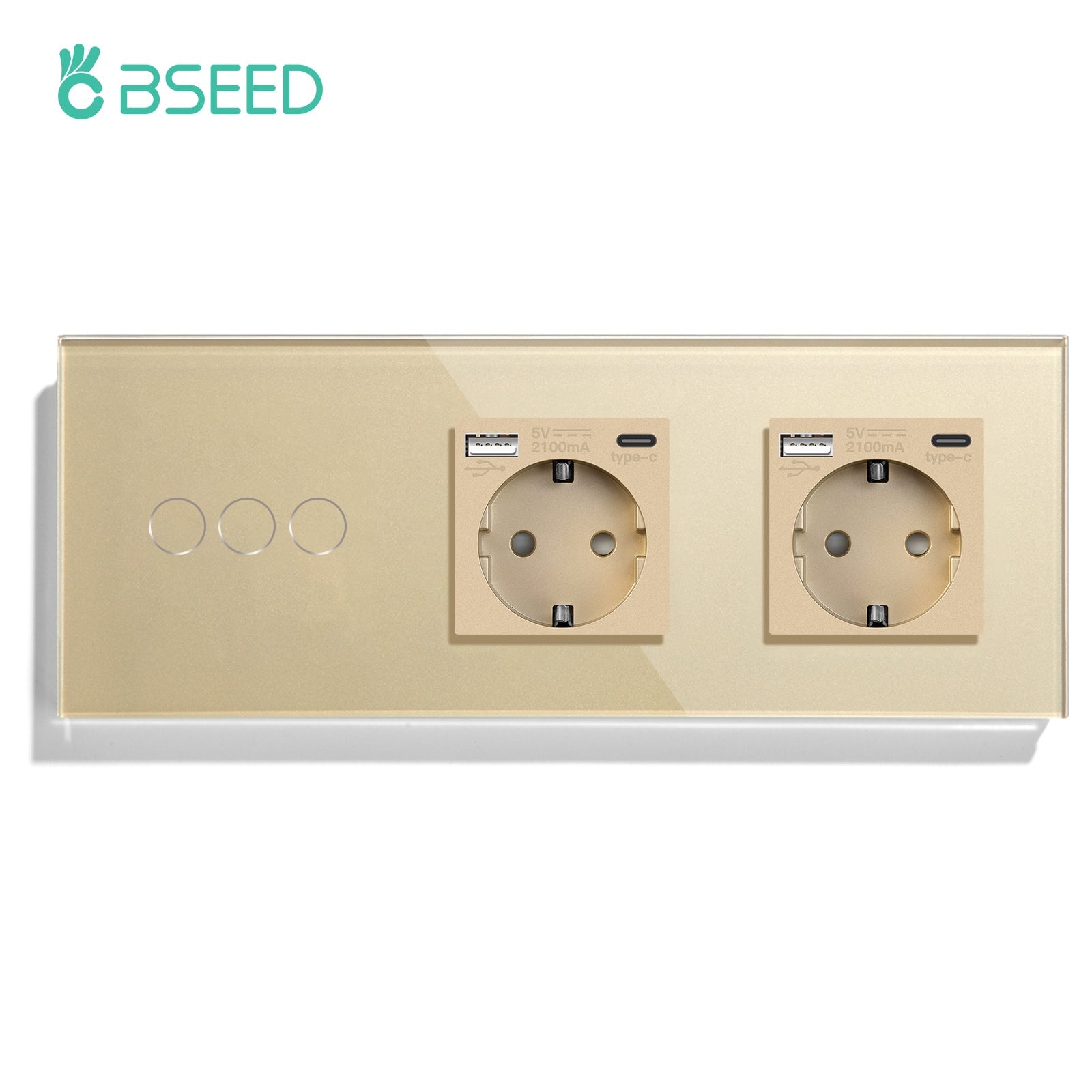 BSEED Touch 1/2/3 Gnag 1/2/3 Way Light Switch With Double EU Socket Wi ...