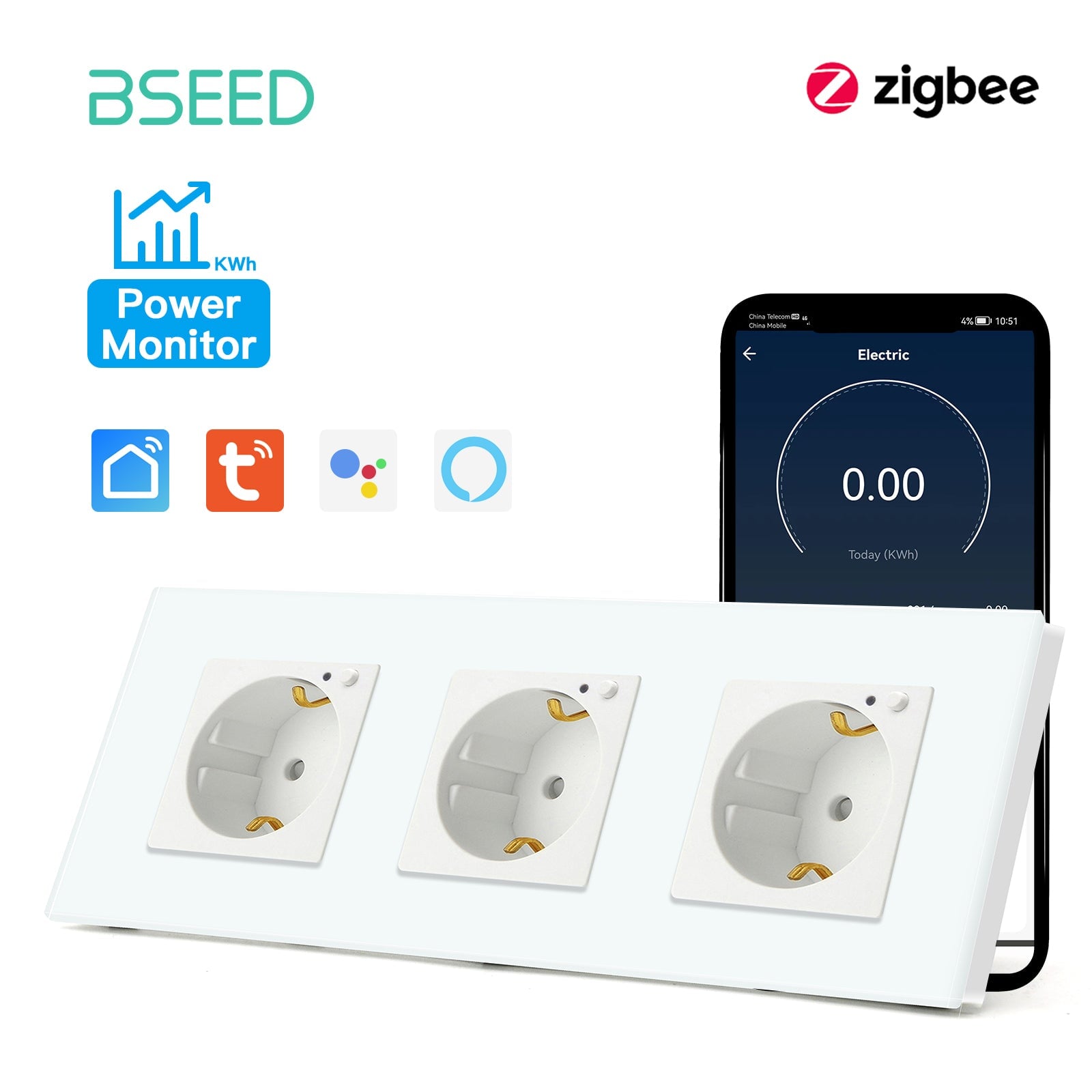 BSEED ZigBee EU Wall Sockets Power Outlets With Energy Monitoring Kids ...