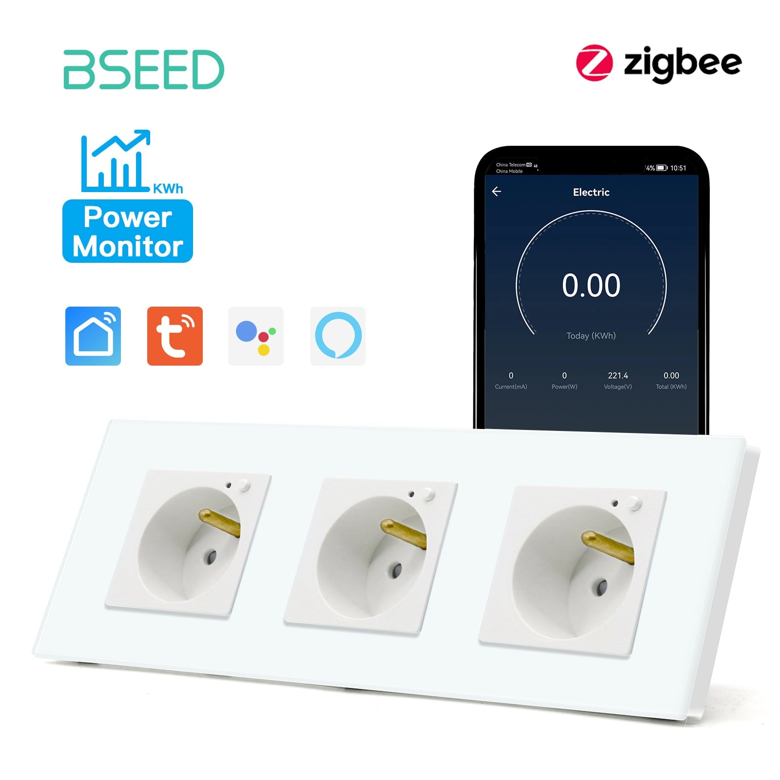 BSEED ZigBee FR Wall Sockets Power Outlets Kids Protection with meteri ...