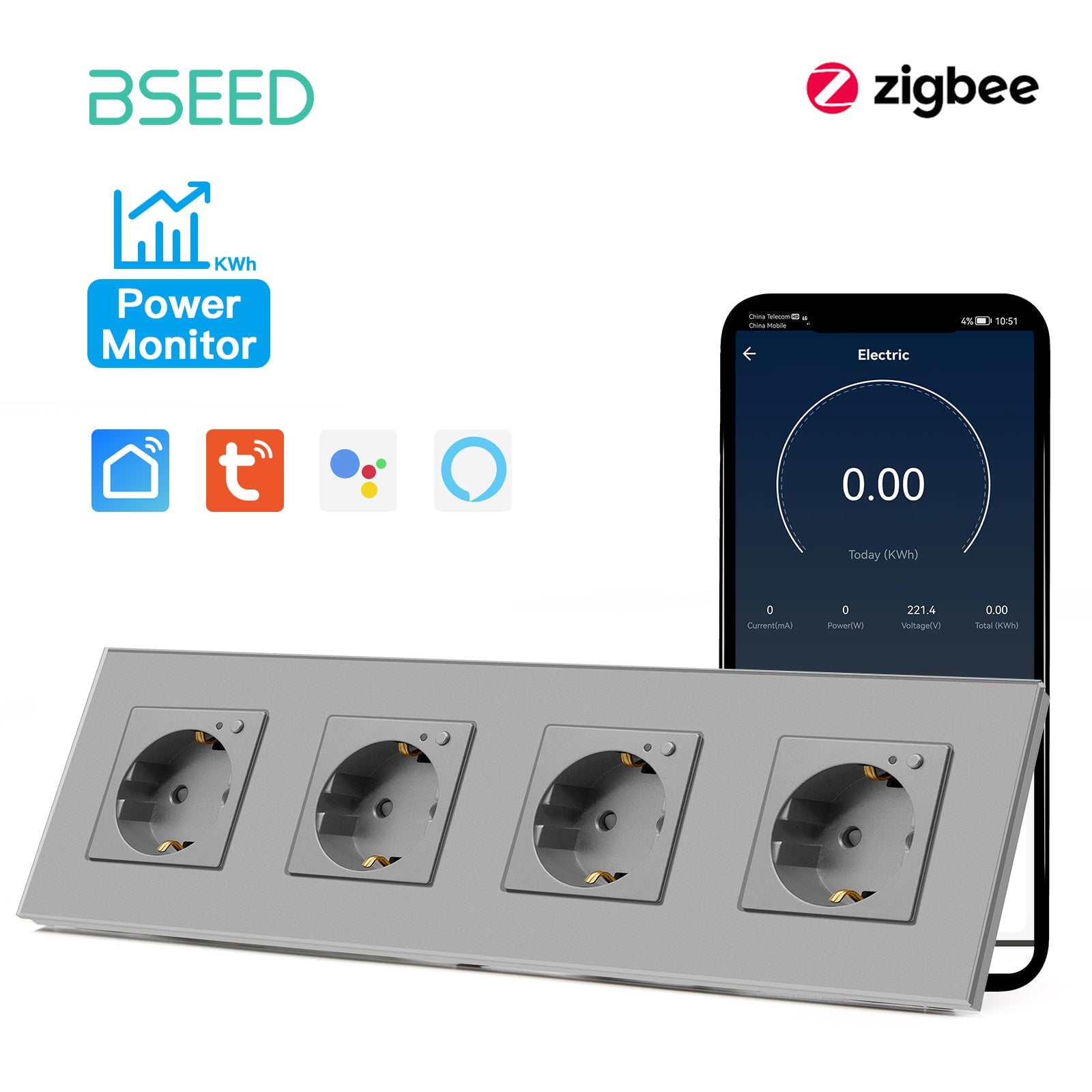 BSEED ZigBee EU Wall Sockets Power Outlets With Energy Monitoring Kids ...