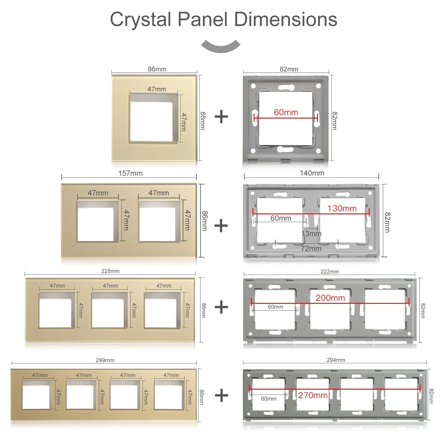 Bseed Crystal Glass Panel Switch Socket Frame Wall Plug Insert Parts D