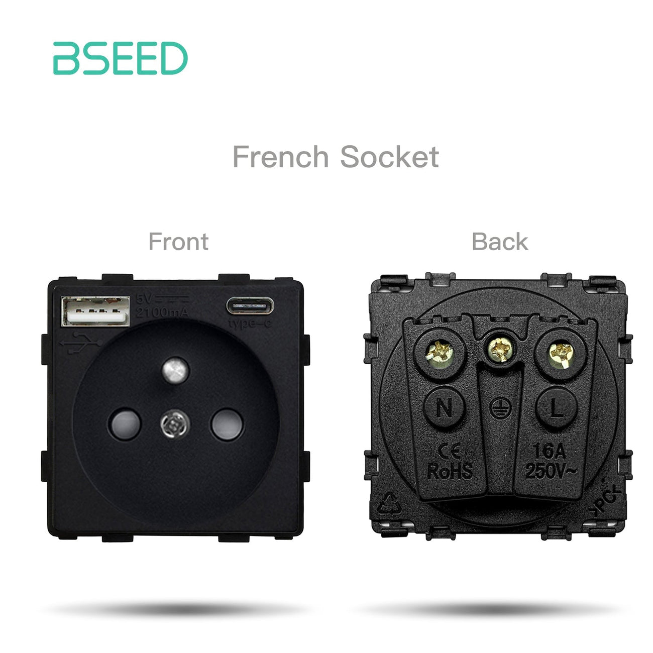 BSEED French Type-C Interface Outlet Wall Socket 16A USB Charge