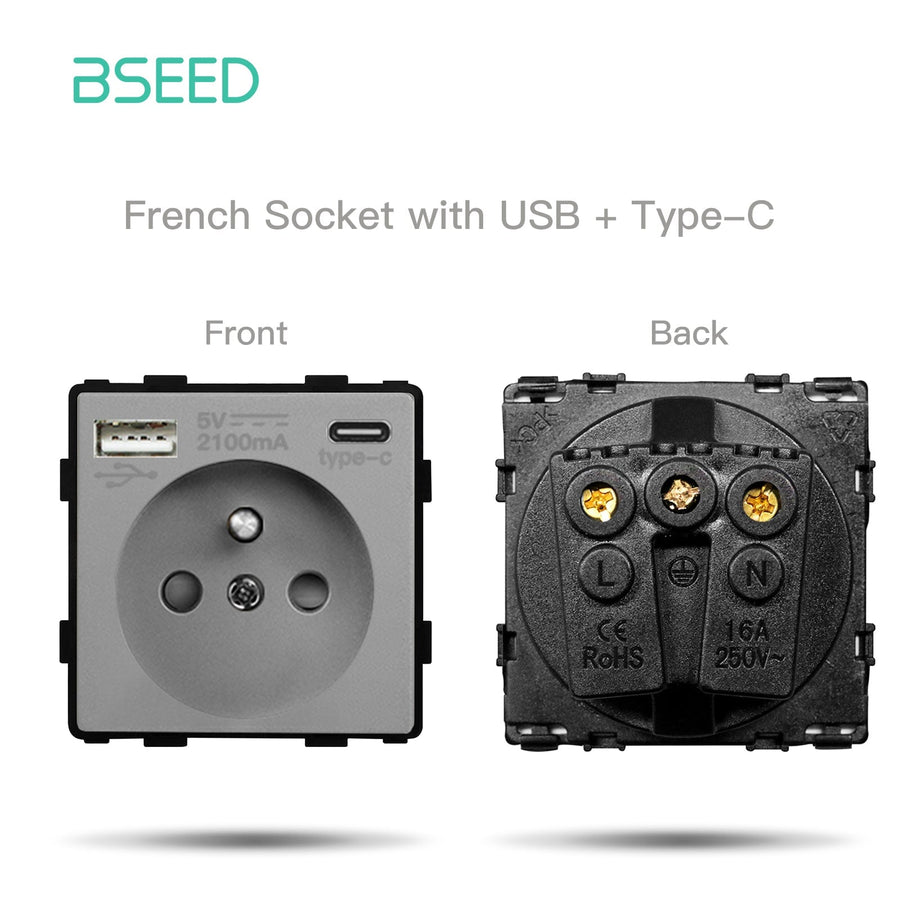 BSEED French Type-C Interface Outlet Wall Socket 16A USB Charge