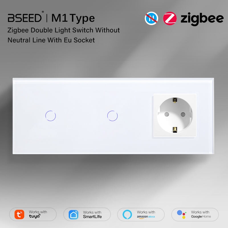 Bseed Double Zigbee Touch 1/2/3 Gang Light Switches Single Live Line M ...