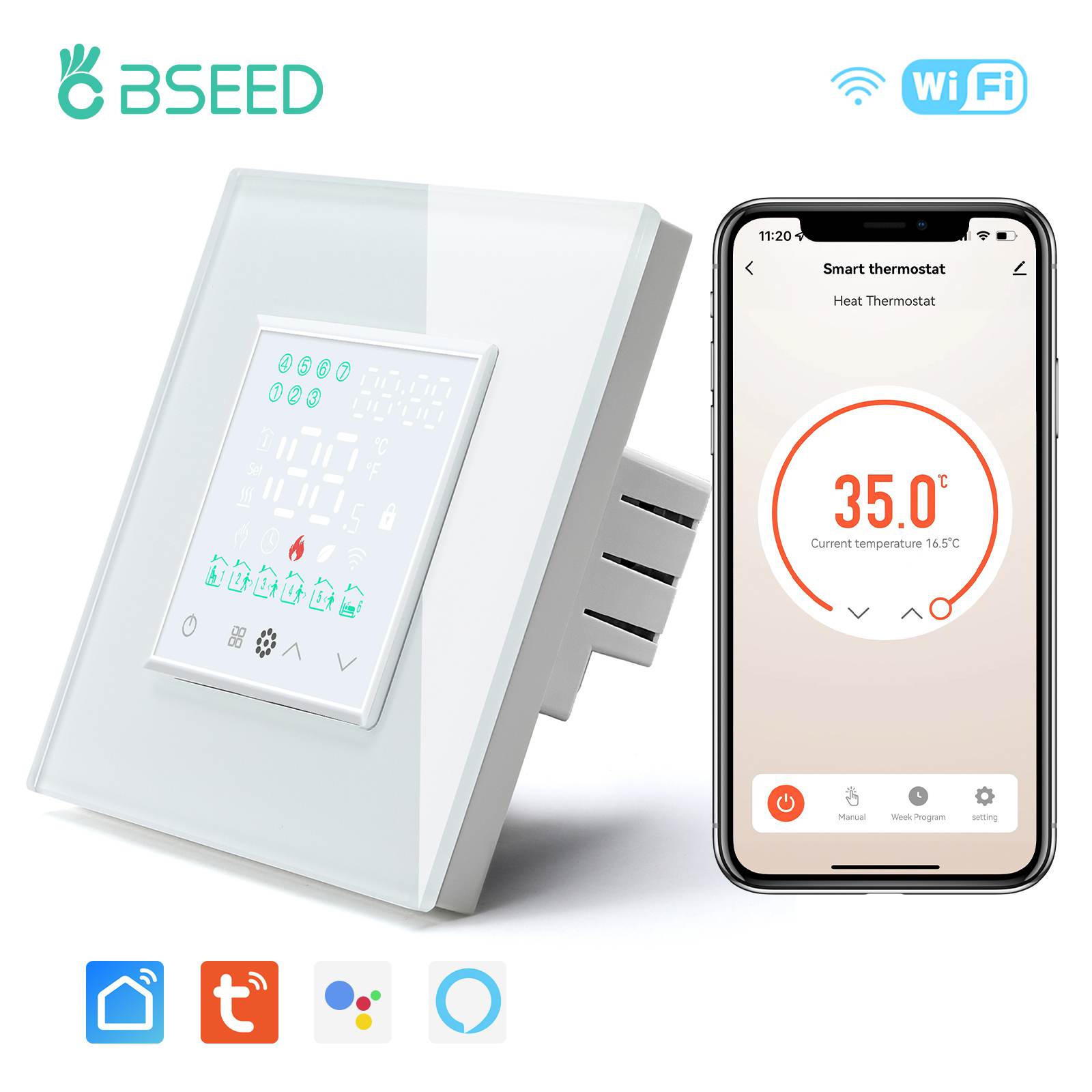 BSEED WiFi Touch LED Screen Floor Heating Room Thermostat Controller B ...