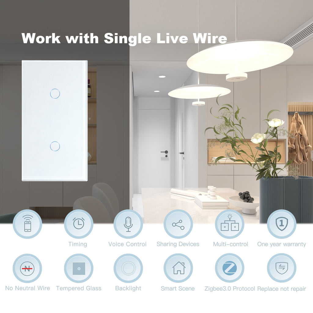 BSEED Double Zigbee Single Live Line Switch 1/2/3 Gang 1/2/3 Way Wall ...