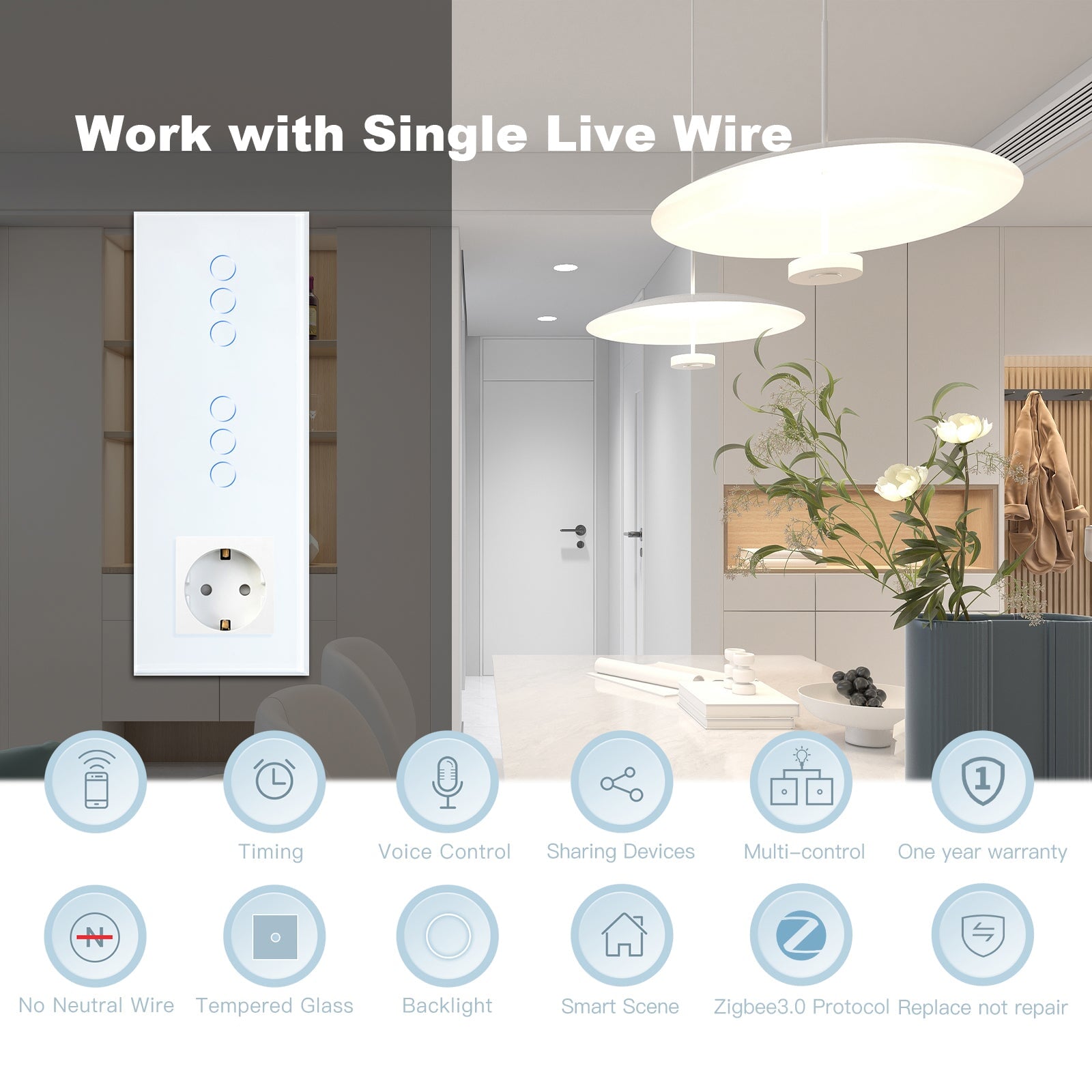 Bseed Double Zigbee Touch 1/2/3 Gang Light Switches Single Live Line M – Bseedswitch