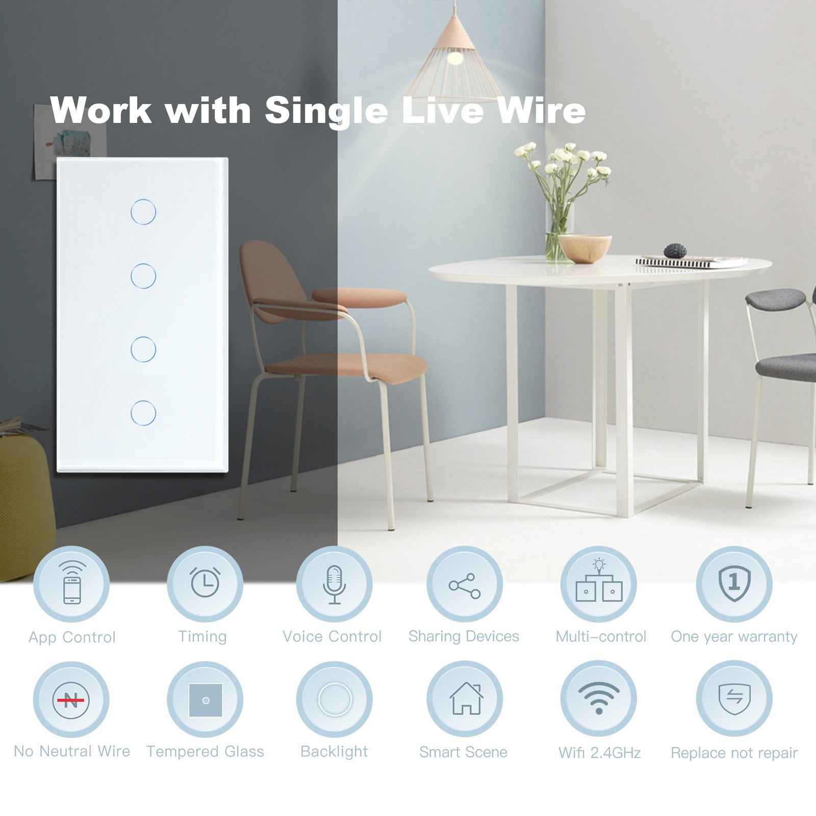 BSEED Single Line Wifi Light Switch Double 1/2/3Gang Smart Switch Wire ...