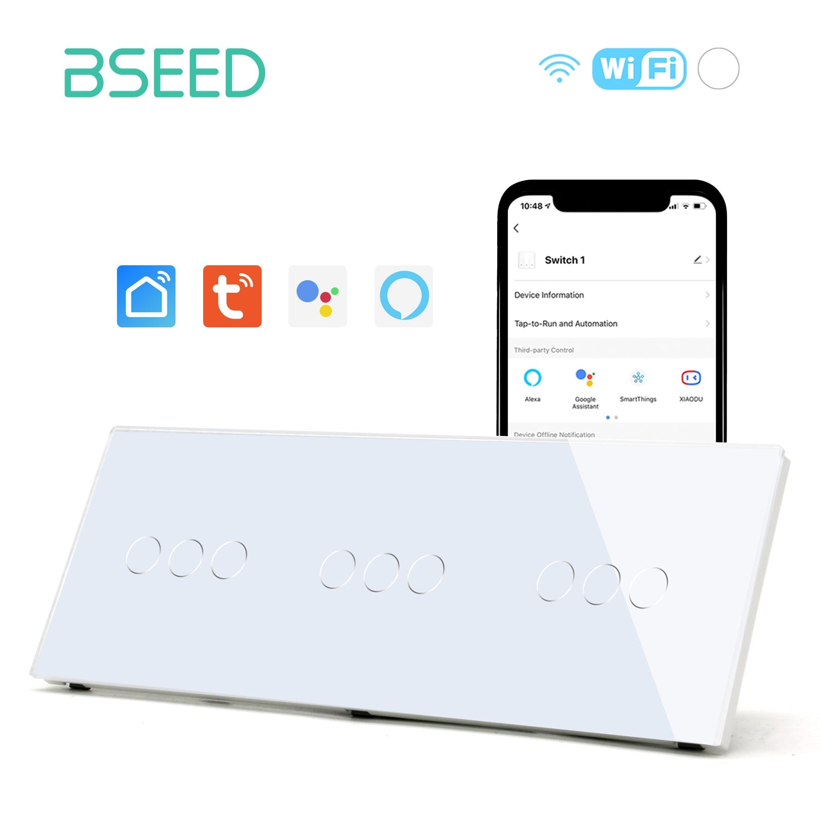 Bseed WiFi Light Switch Triple Switch 1/2/3 Way 228mm Alexa Google Sma ...