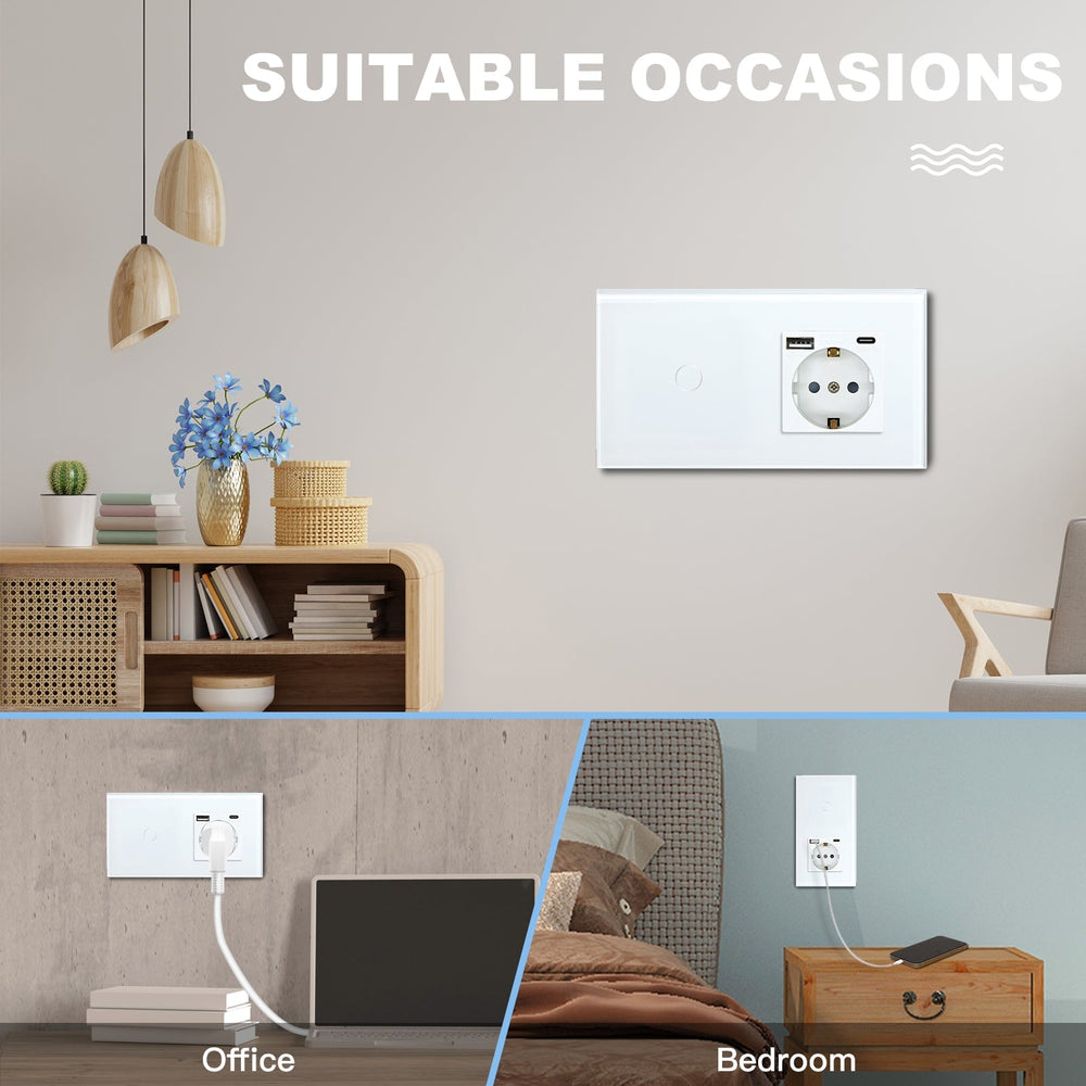 BSEED Light Switch With EU Socket With 20W Type-C Wall Socket