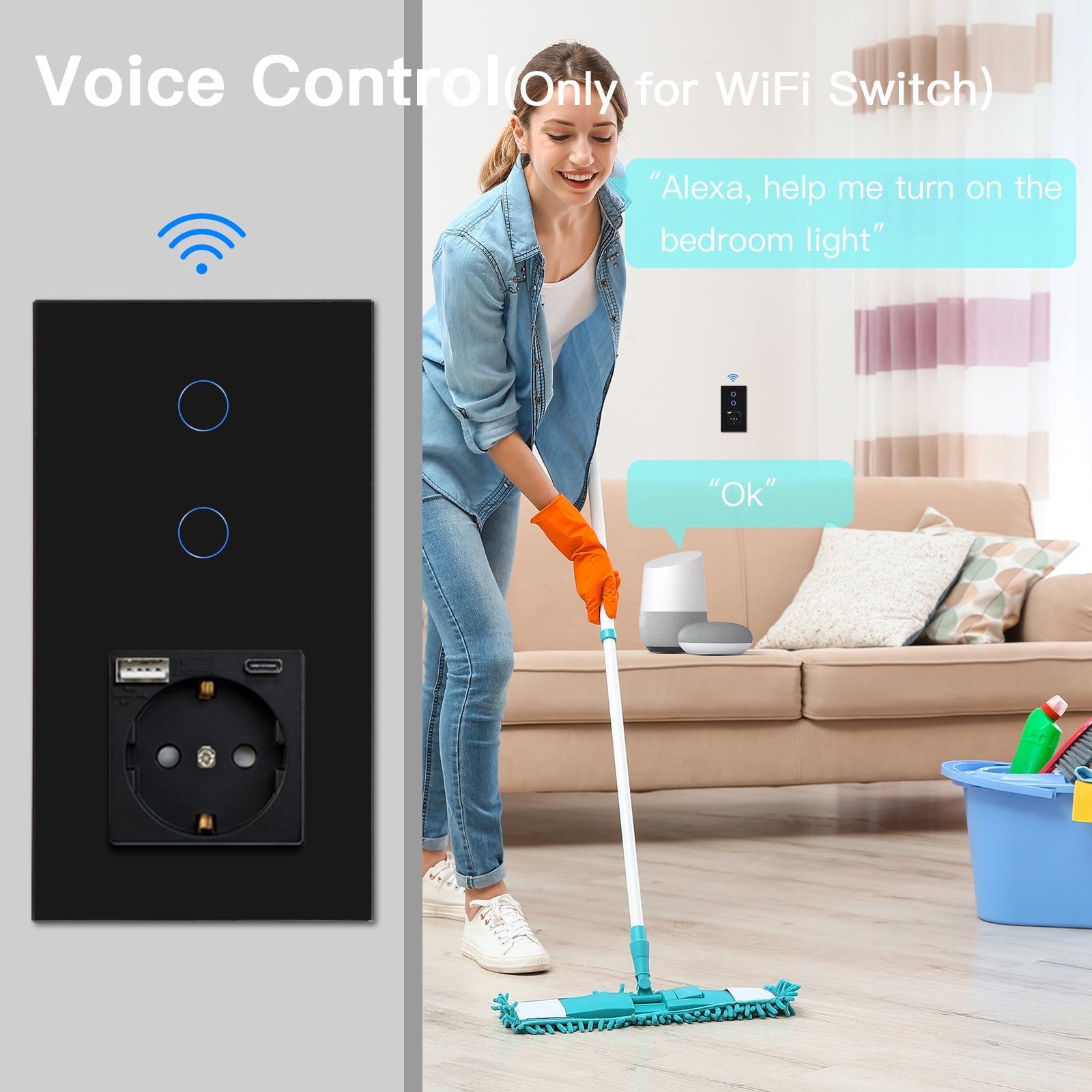 BSEED Single Line Wifi Light Switch with Eu socket type-c Plug 2.1A 15 ...
