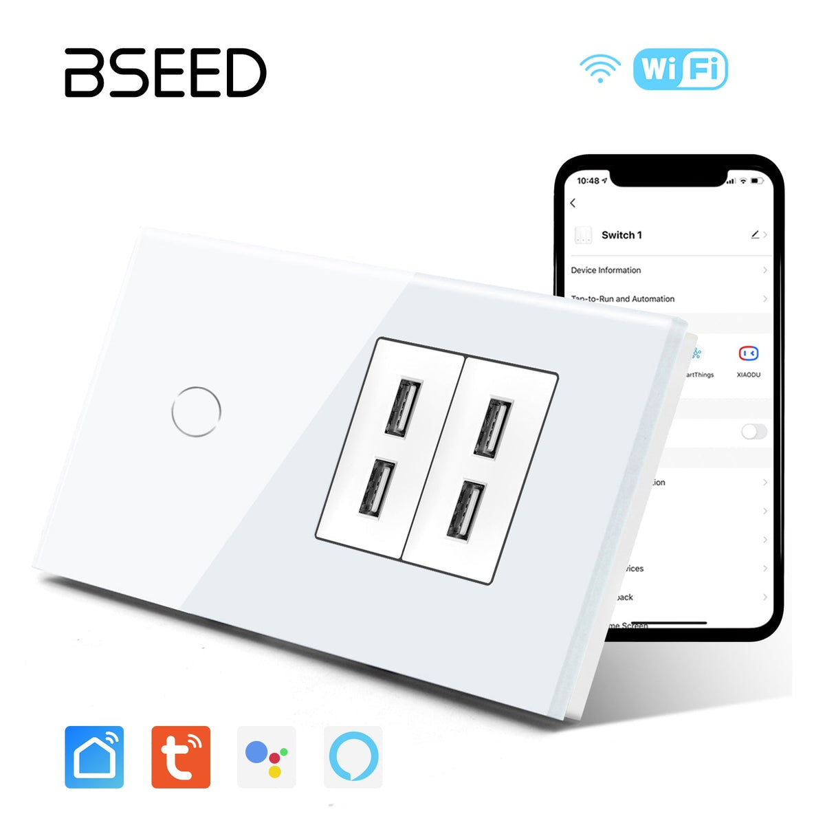 BSEED WiFi 1/2/3 Gnag 1/2/3 Way Light Switch With 4 USB Wall Socket ...