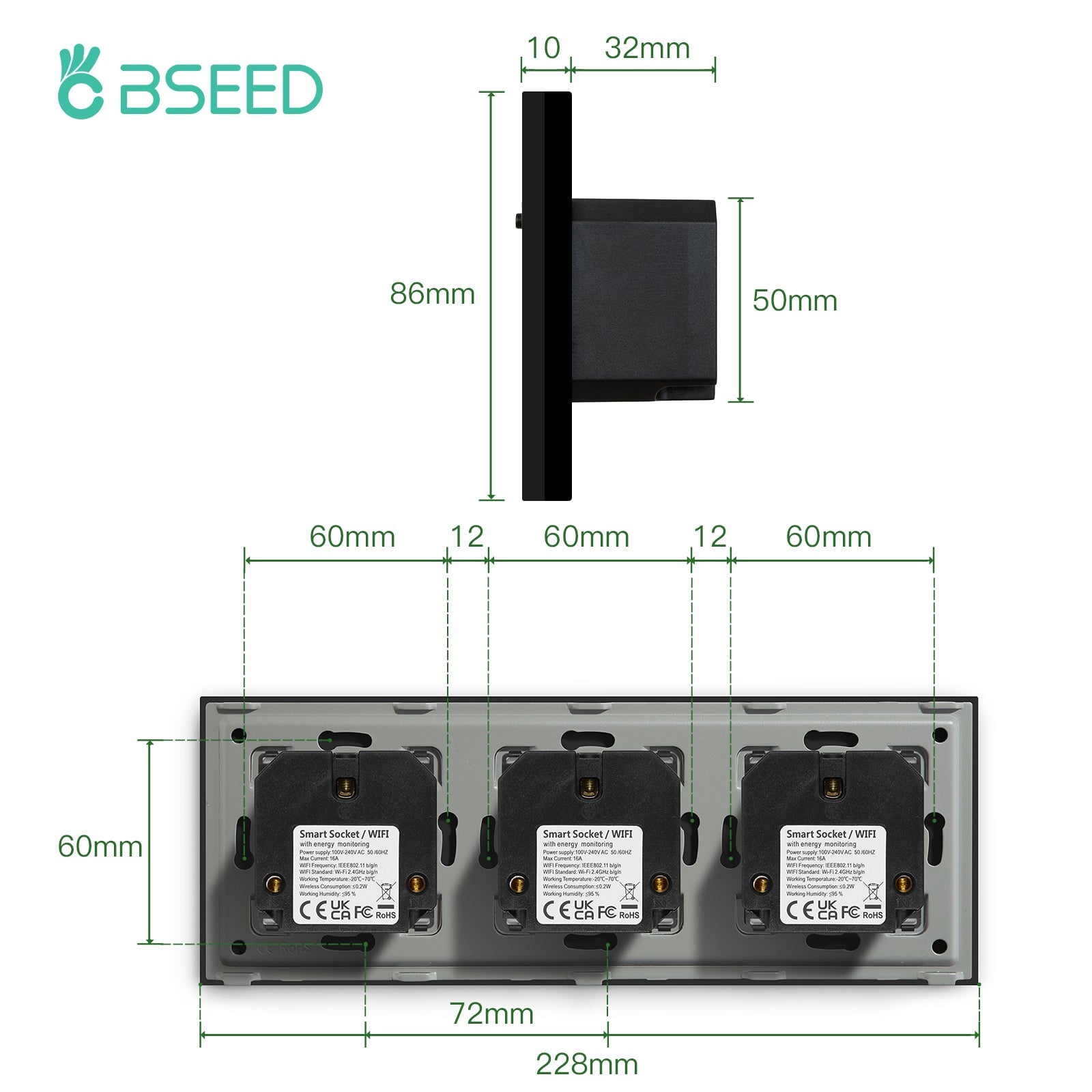 Bseed Wifi EU Standard Socket Wall Sockets With Energy Monitoring ...