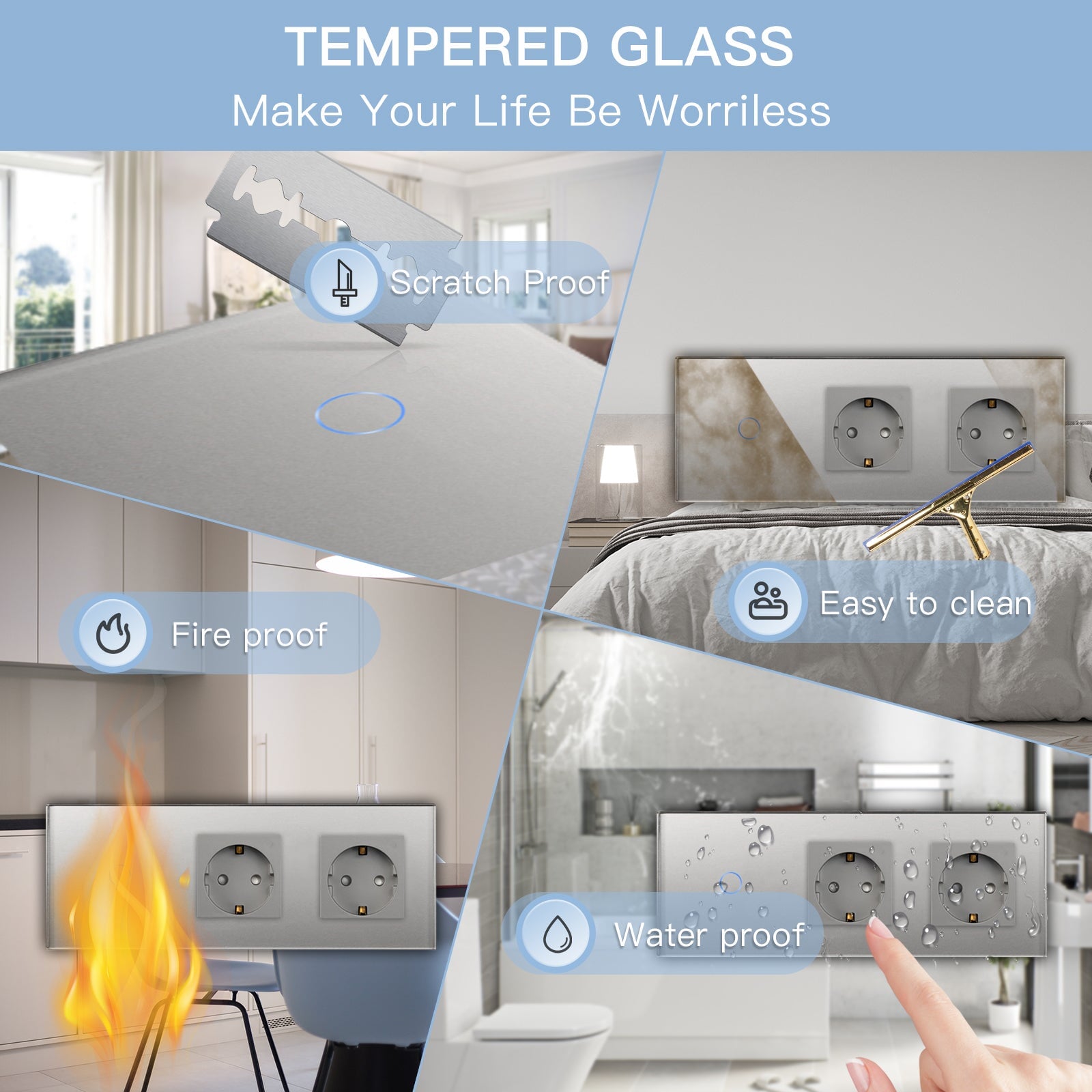 Bseed Smart WiFi 1/2/3 Gang Light Switches Multi Control With Double E ...