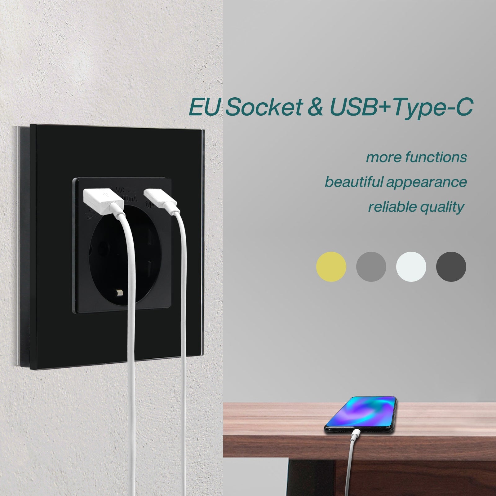 BSEED EU sockets Type-C Interface Outlet Wall Socket With Charge Port ...