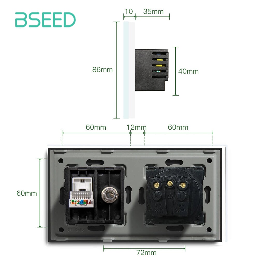 BSEED EU Standard Wall Socket With TV PC Socket Crystal Glass Panel ...
