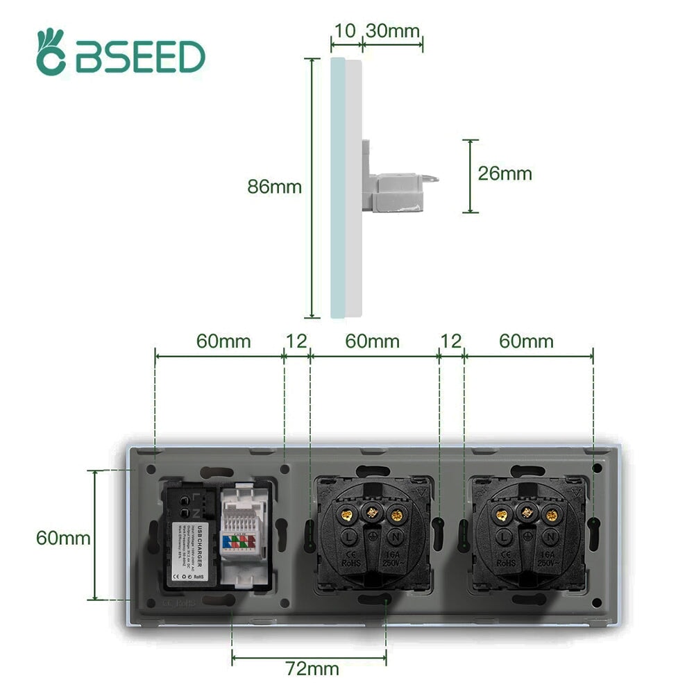 BSEED EU Socket With CAT5 And Double USB – Bseedswitch